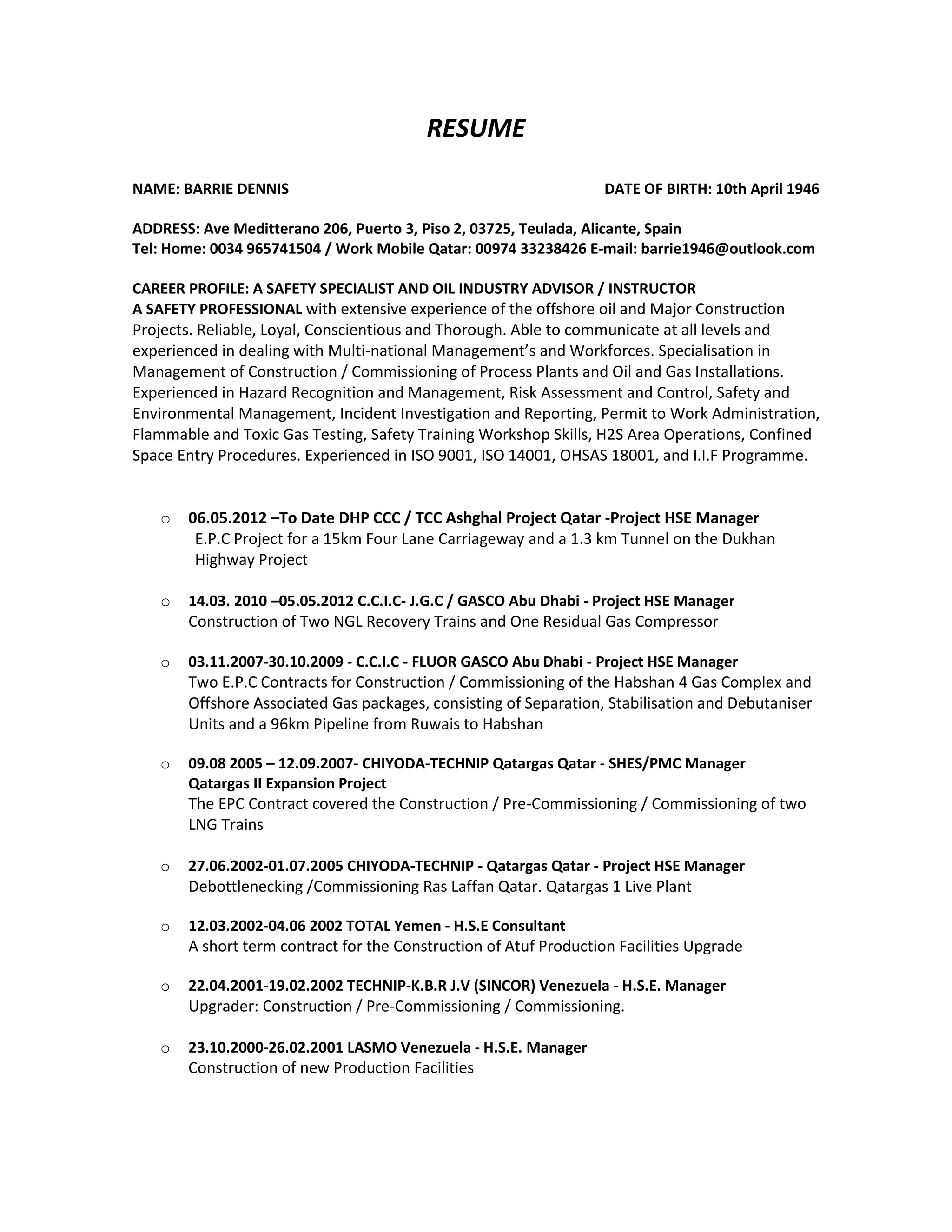 Barrie Dennis Resume | PDF | Civil Engineering Industry | Industries