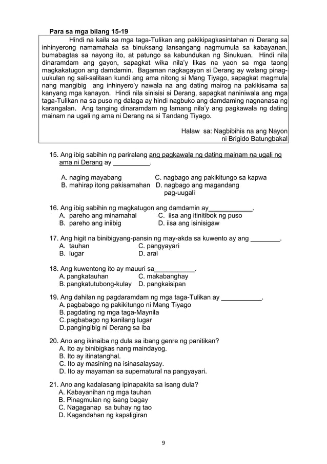 Grade 9 Learning Module in Filipino - Complete | PDF