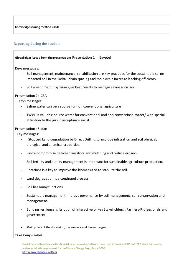 Session 9: Guidelines for rapporteurs and conveners