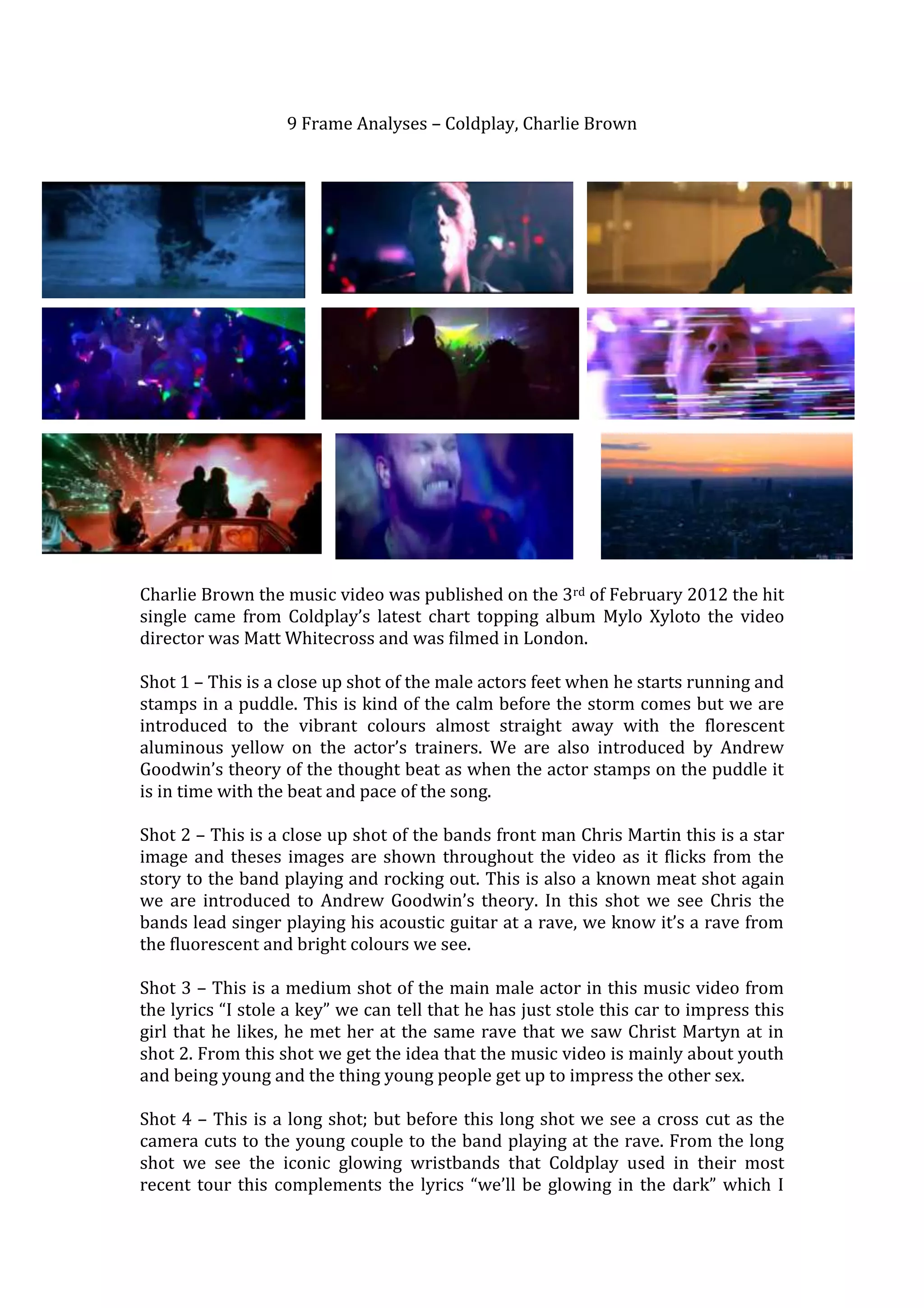 9 frame analysis – coldplay | DOCX | Music Video | Genres