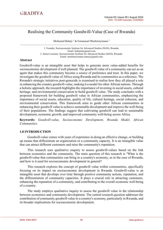 Realising the Community Goodwill-Value (Case of Rwanda) | PDF