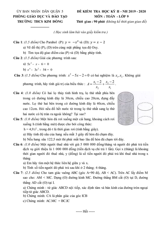 Đề Thi HK2 Toán 9 - THCS Kim Đồng | DOCX