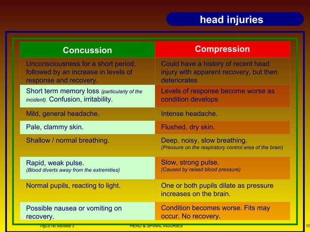 Head and spinal injuries | PPT | First Aid | Injuries