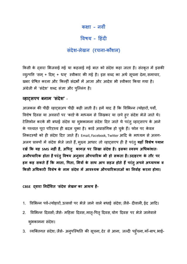 9 hindi sandesh lekhan- notes | PDF
