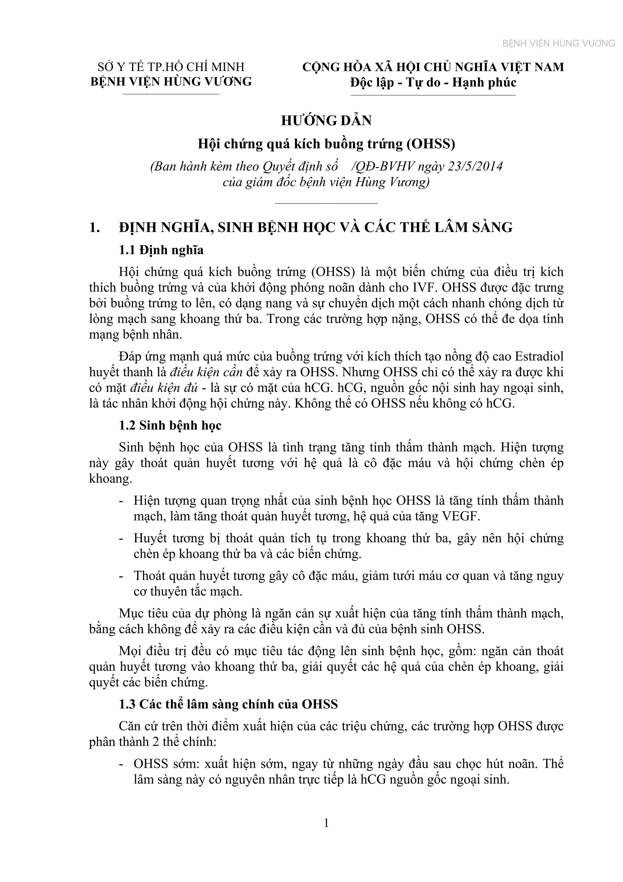 Phác đồ phòng tránh và điều trị hội chứng quá kích buồng trứng (ohss) khi thực hiện kích thích ...