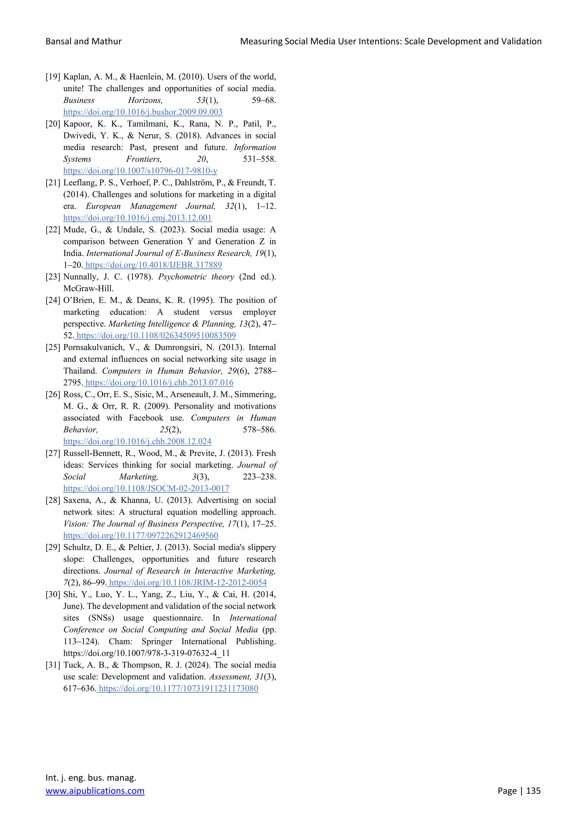 Measuring Social Media User Intentions: Scale Development and ...