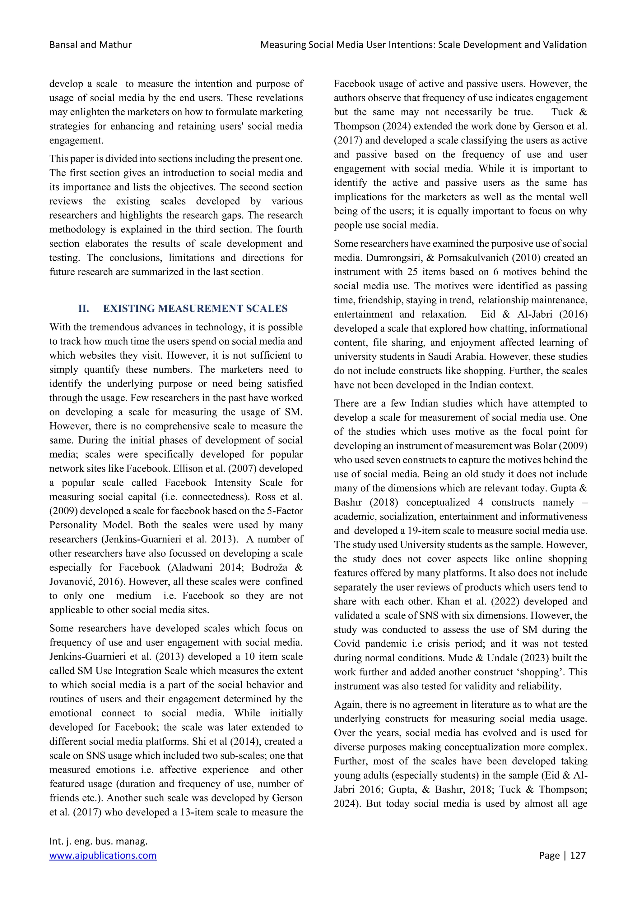 Measuring Social Media User Intentions: Scale Development and ...