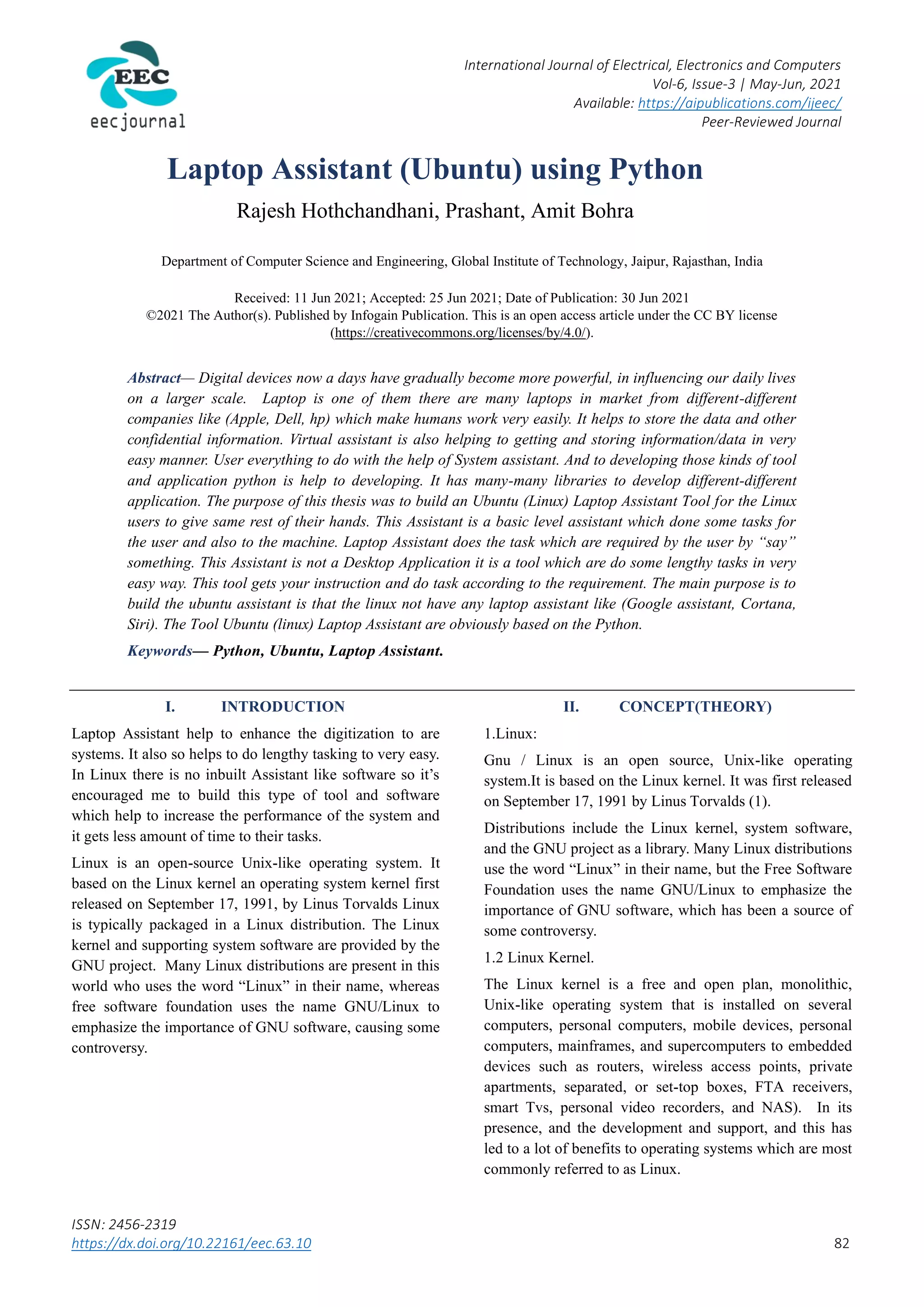 Laptop Assistant (Ubuntu) using Python | PDF | Operating Systems | Computer Software and ...