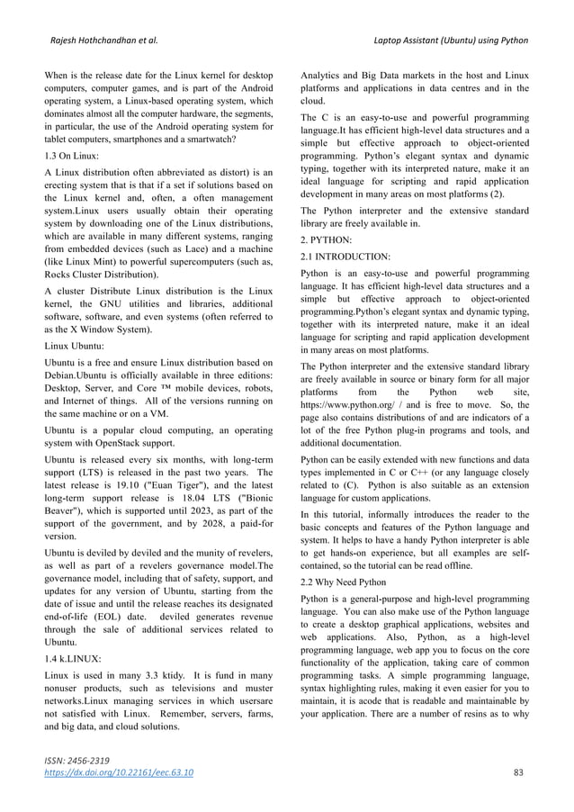 Laptop Assistant (Ubuntu) using Python | PDF | Operating Systems | Computer Software and ...