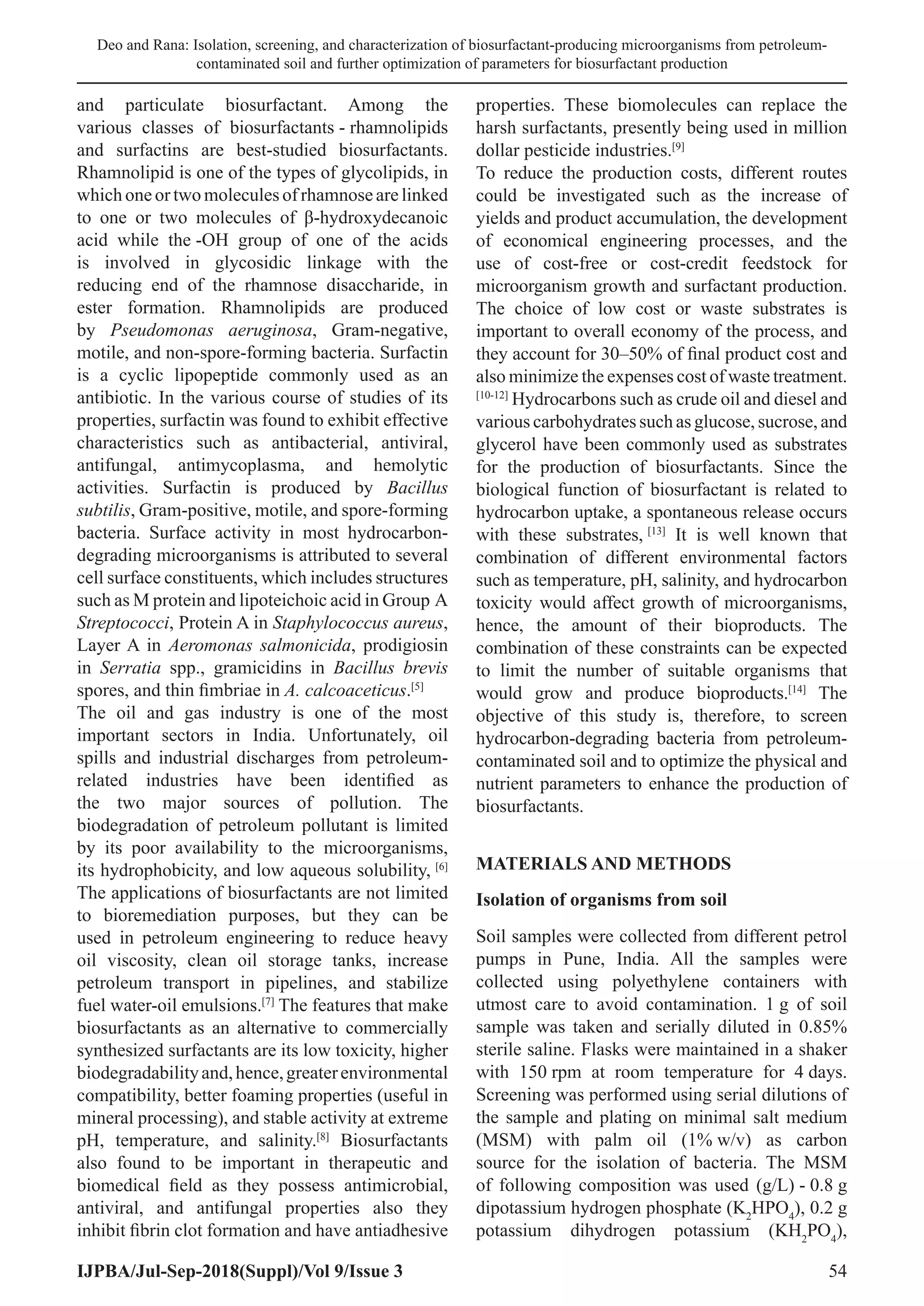 Isolation Screening And Characterization Of Biosurfactant Producing