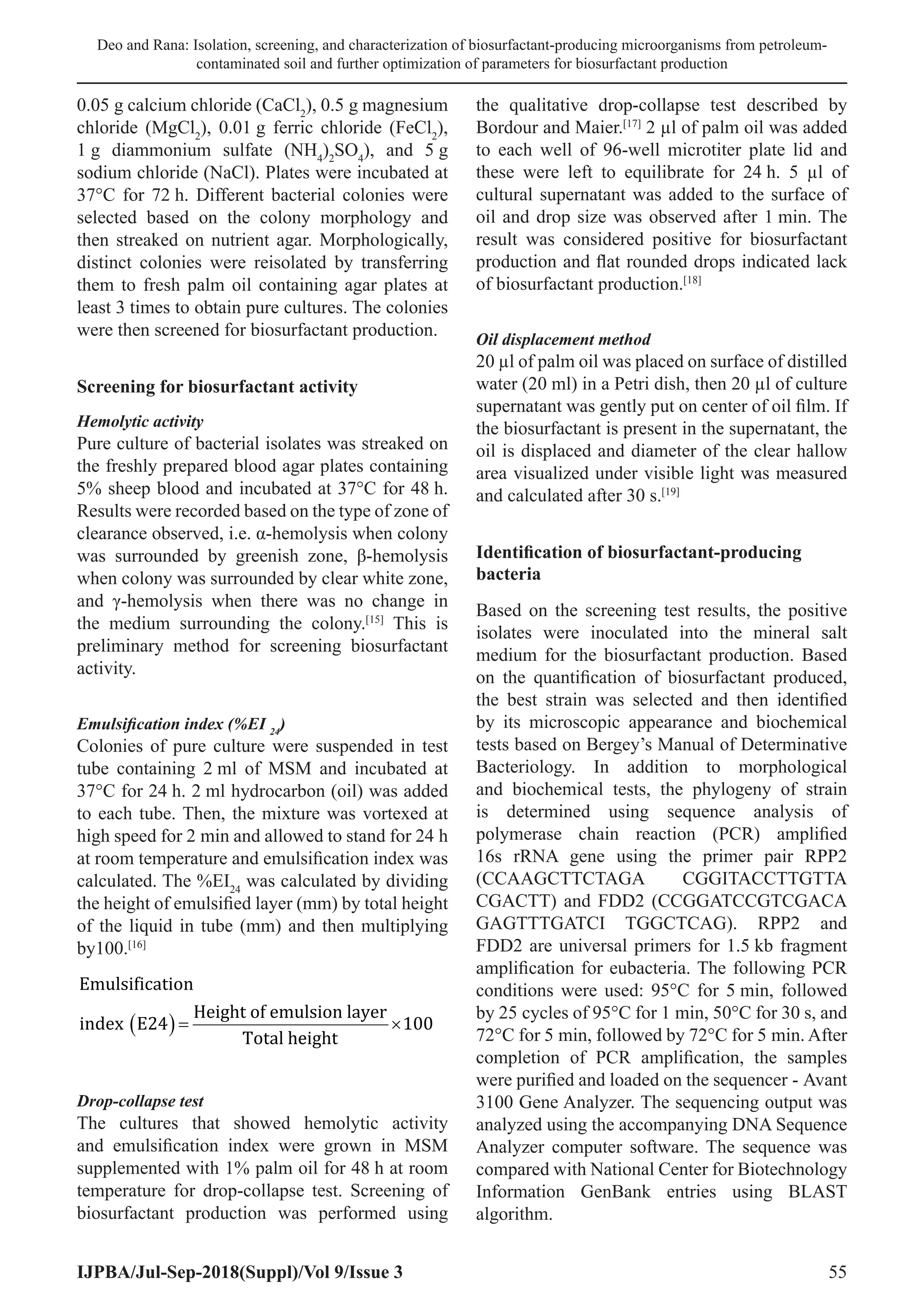 Isolation Screening And Characterization Of Biosurfactant Producing