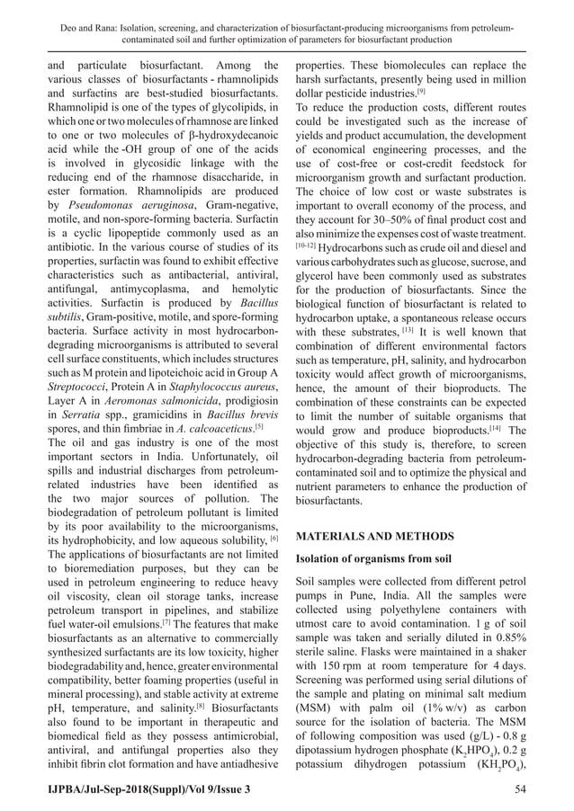 Isolation Screening And Characterization Of Biosurfactant Producing