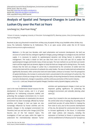 Analysis of Spatial and Temporal Changes in Land Use in Lushan City ...
