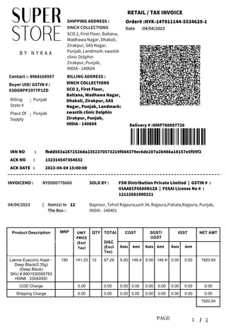 9inch Lakme Bill.pdf