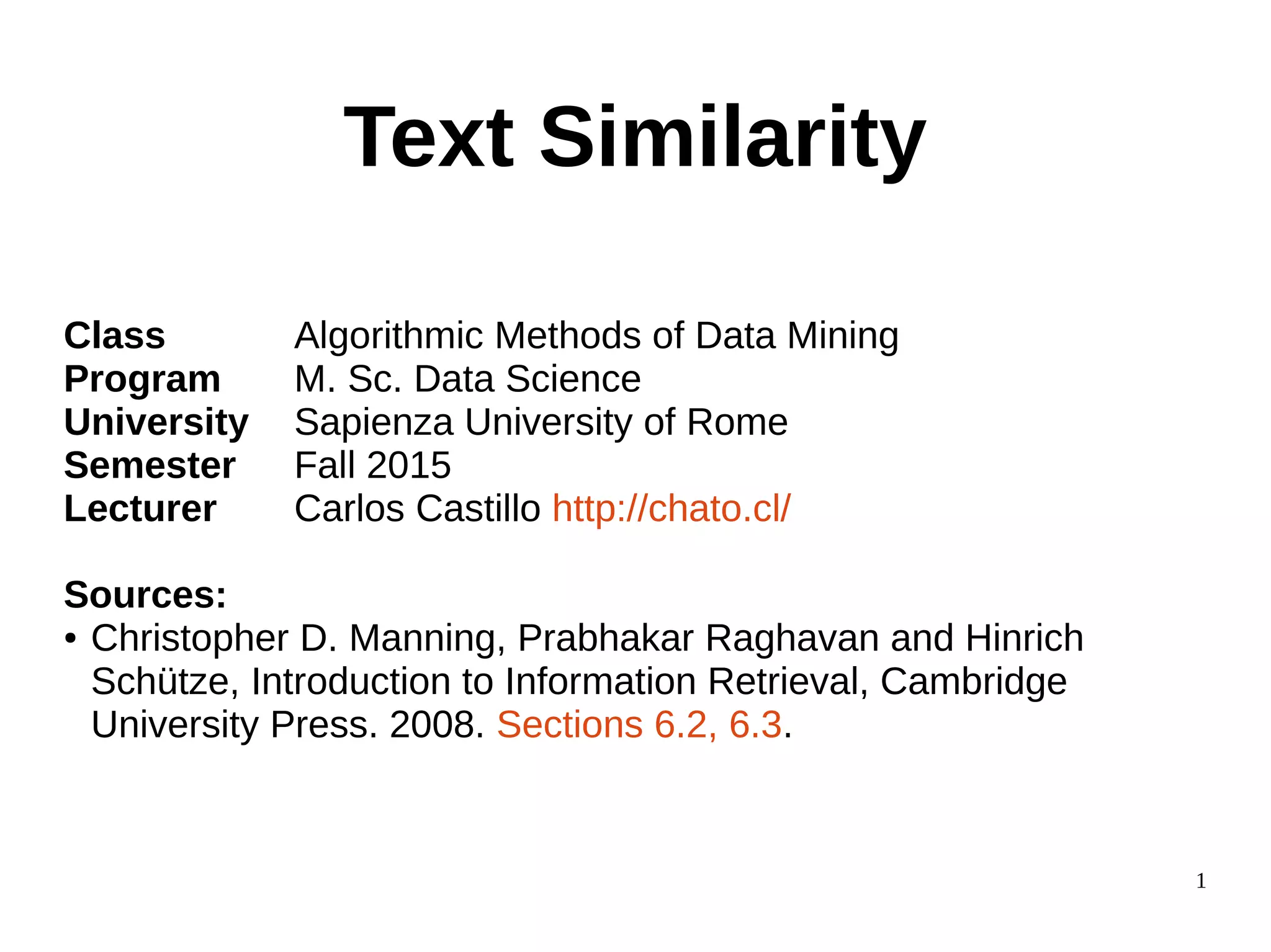 Text similarity and the vector space model | PDF