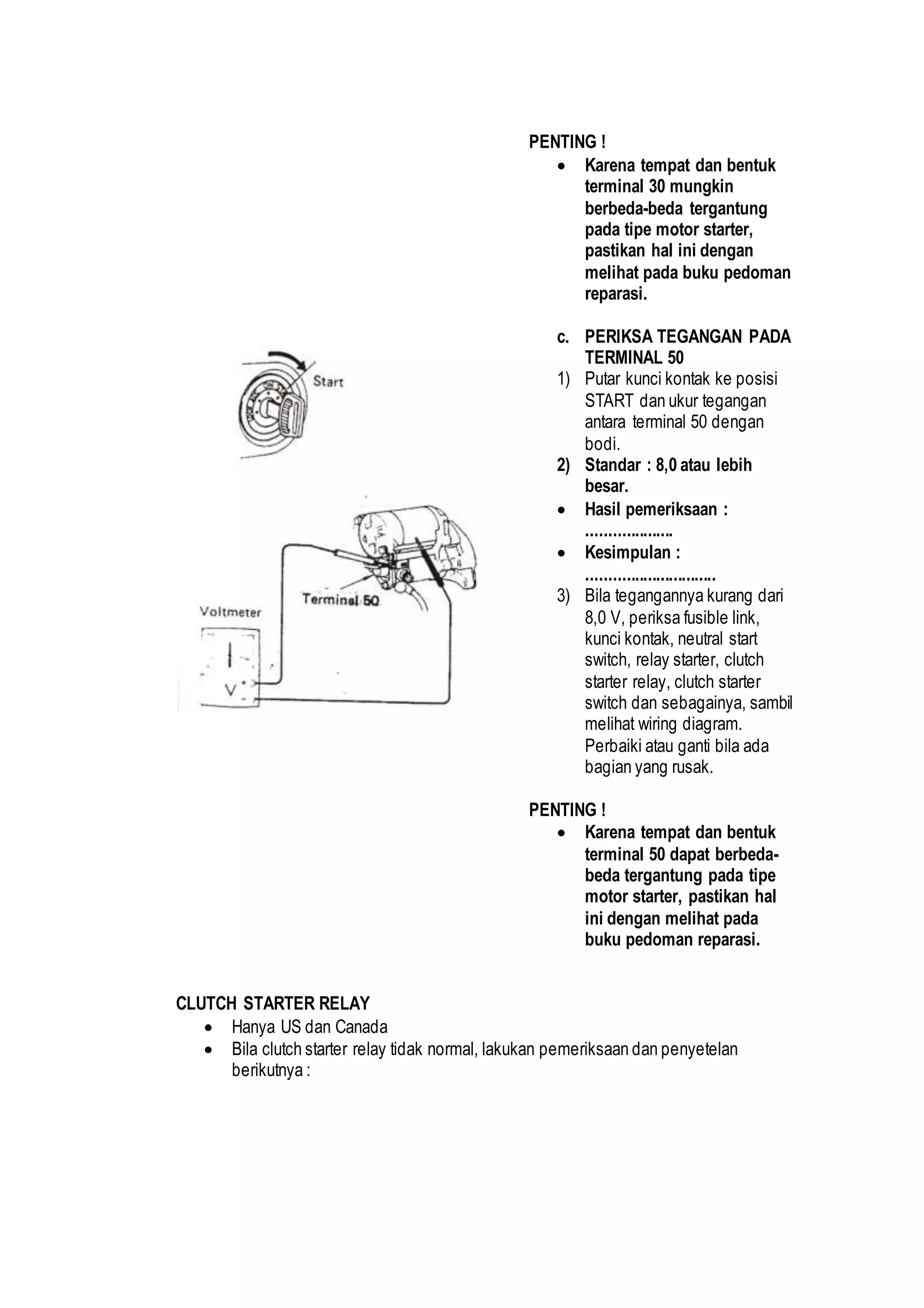 Jobsheet Pemeriksaan Sistem Starter Pada Kendaraan | DOCX