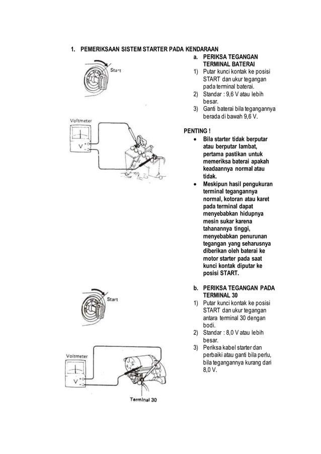 Jobsheet Pemeriksaan Sistem Starter Pada Kendaraan | DOCX