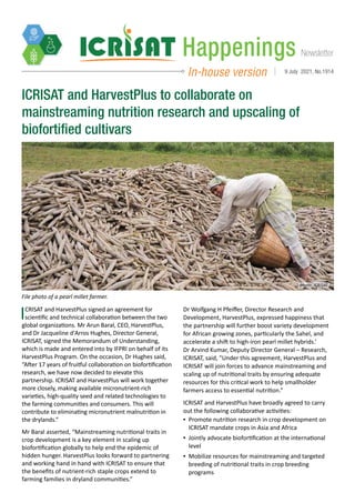 ICRISAT and HarvestPlus to collaborate on mainstreaming nutrition ...