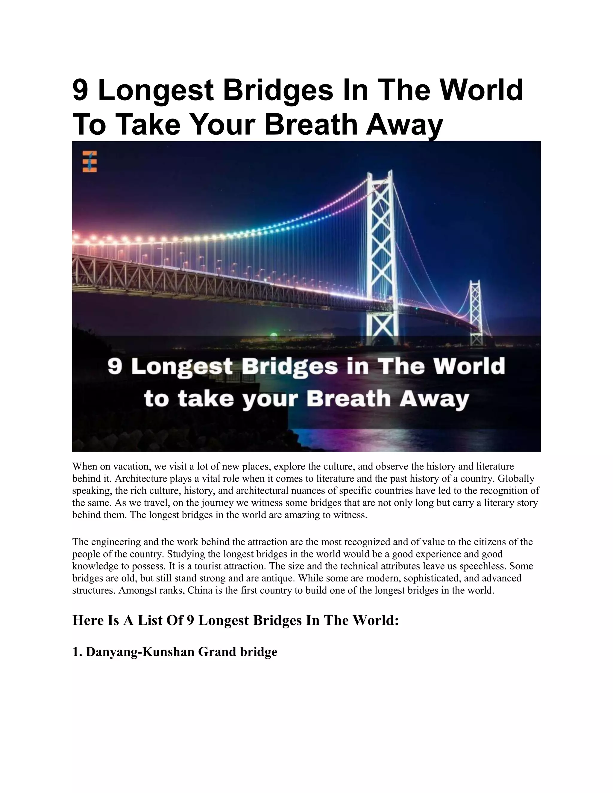 Top 9 Longest Bridges In The World To Take Your Breath Away | Future ...