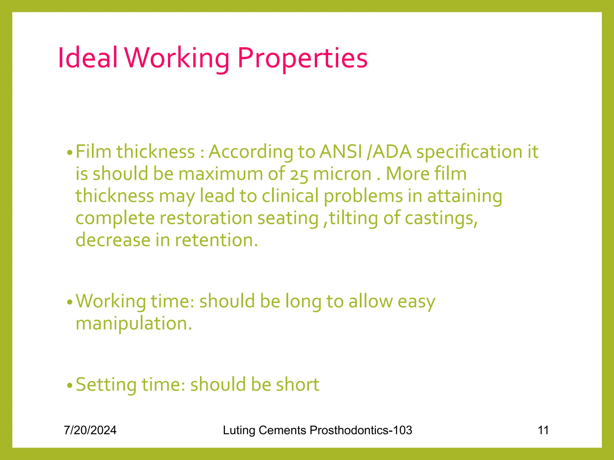 Luting agents in prosthodontics and their effects | PPTX