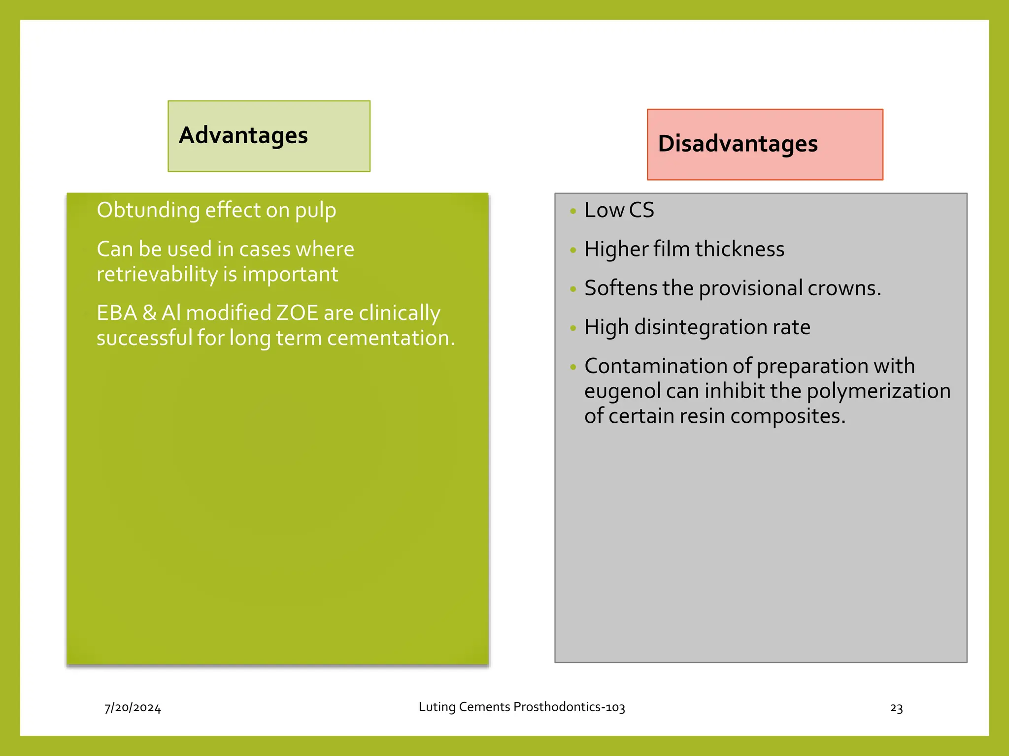 Luting agents in prosthodontics and their effects | PPTX