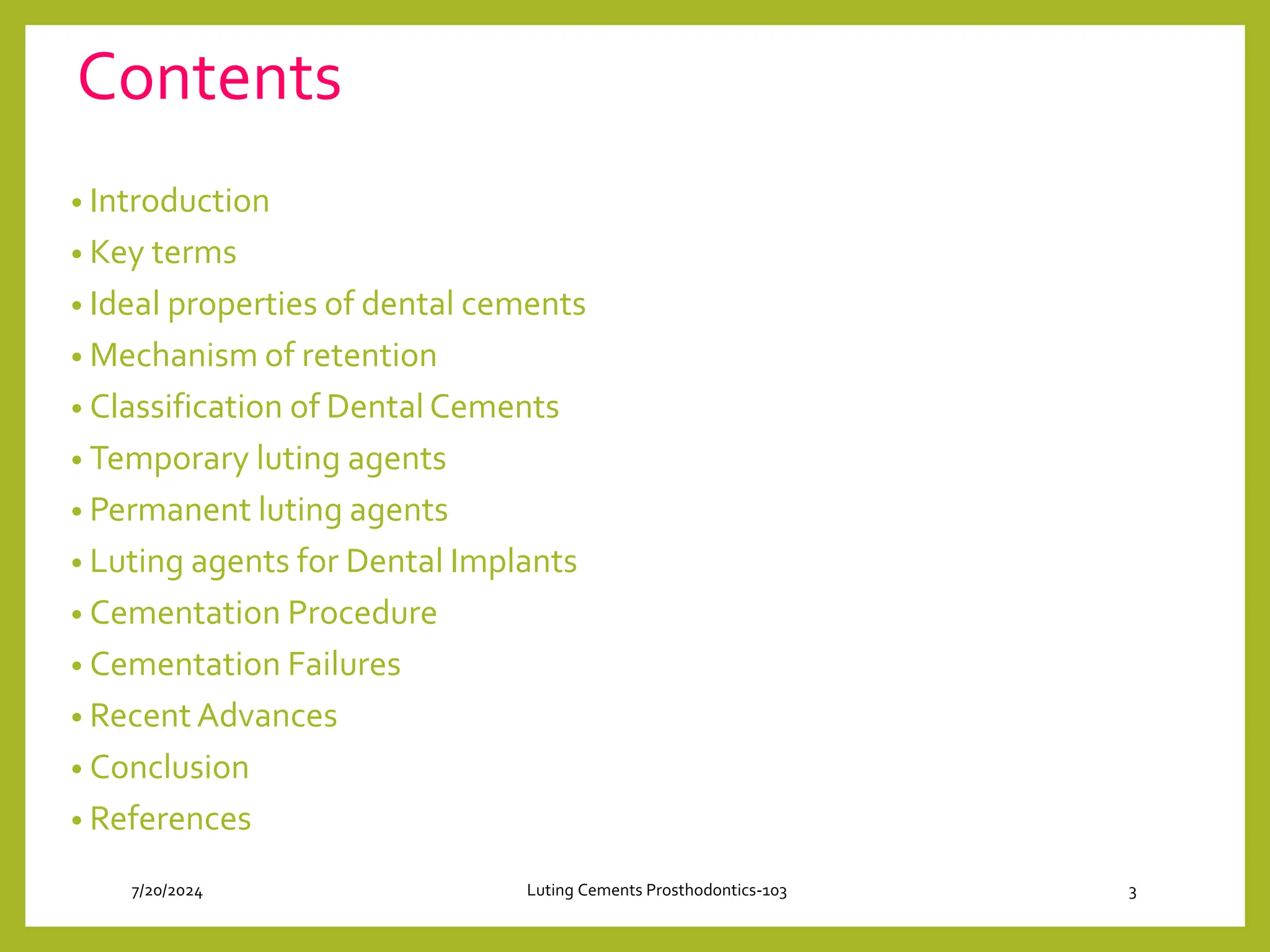 Luting agents in prosthodontics and their effects | PPTX