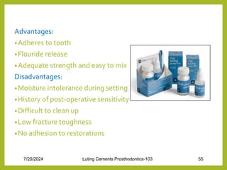 Luting agents in prosthodontics and their effects | PPTX