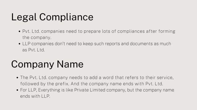 9 MAJOR DIFFERENCE BETWEEN PVT LTD AND LLP | PPT