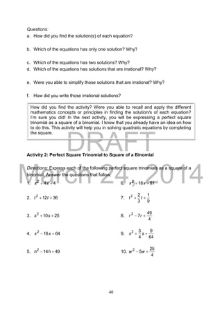Grade 9 Learning Module in Math - Module 1 and 2 | PDF