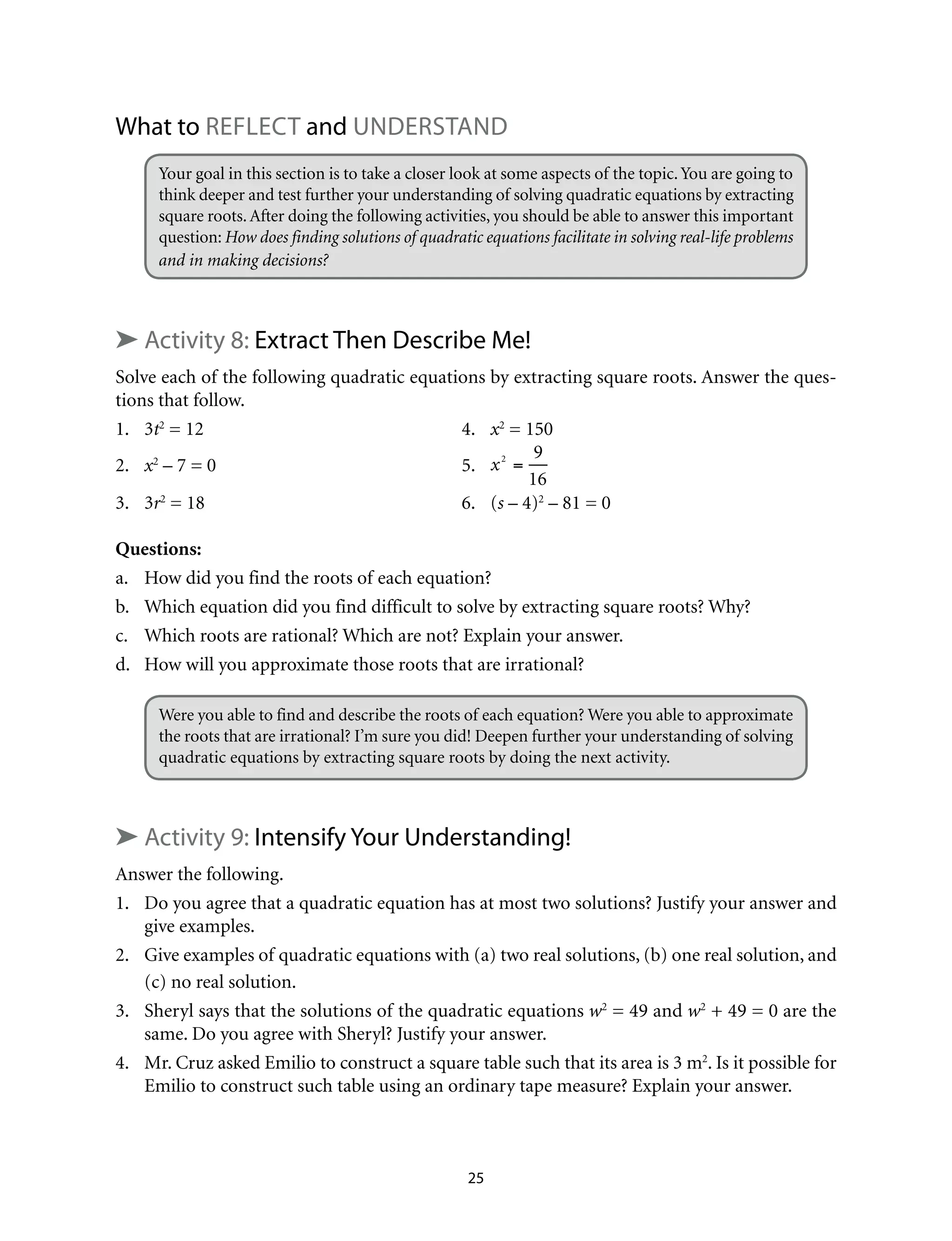 Grade 9: Mathematics Unit 1 Quadratic Equations and Inequalities. | PDF