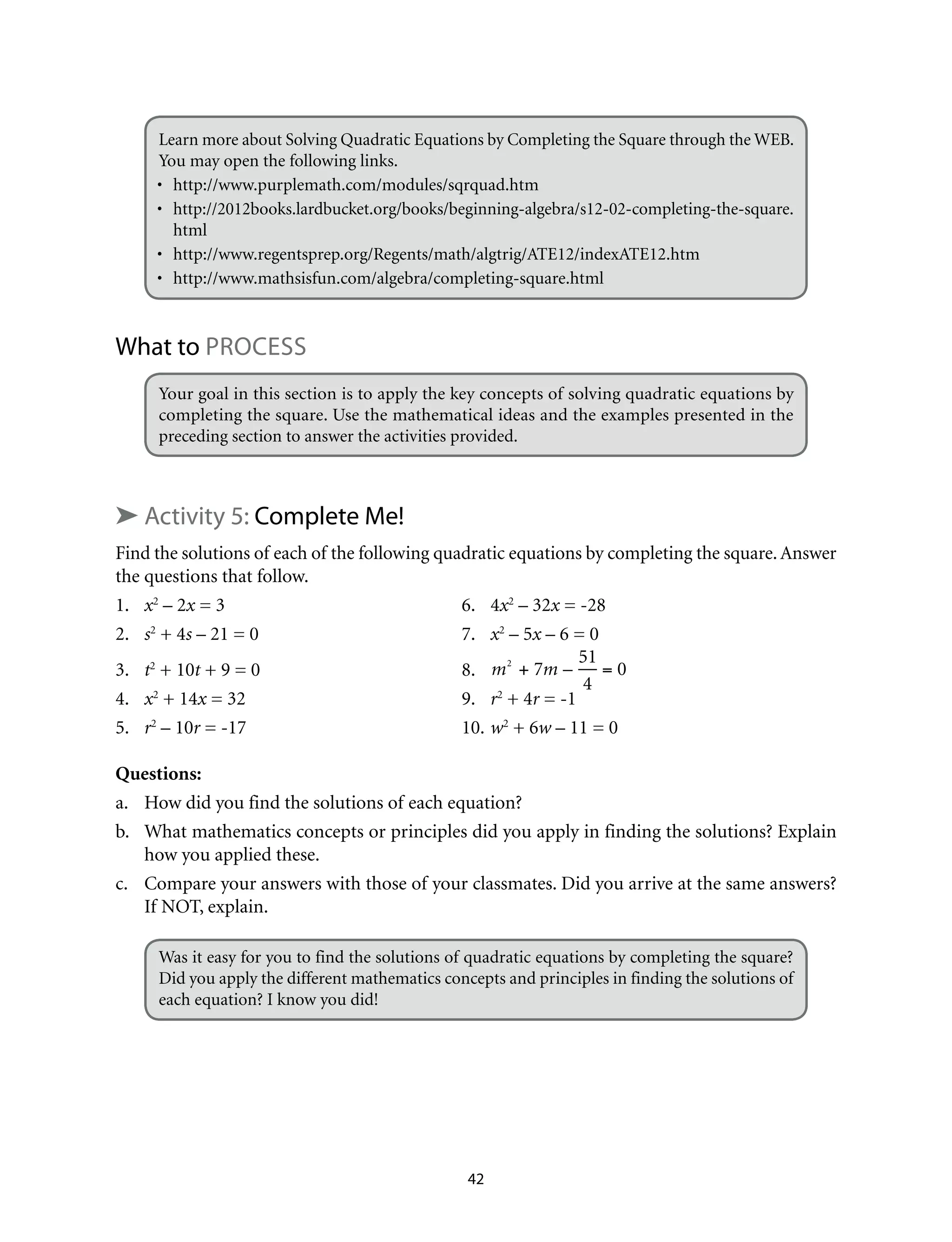 Grade 9: Mathematics Unit 1 Quadratic Equations and Inequalities. | PDF