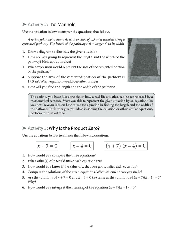 Grade 9: Mathematics Unit 1 Quadratic Equations and Inequalities. | PDF