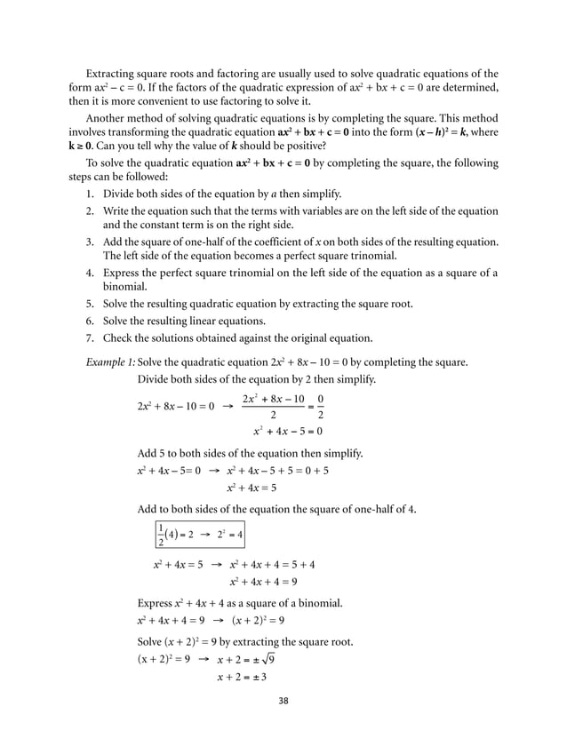 Grade 9: Mathematics Unit 1 Quadratic Equations and Inequalities. | PDF