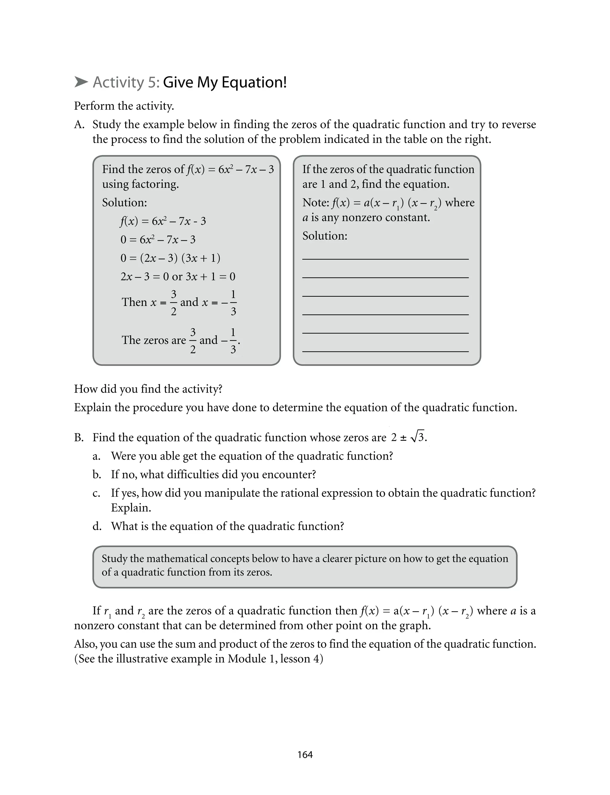 Grade 9: Mathematics Unit 2 Quadratic Functions. | PDF