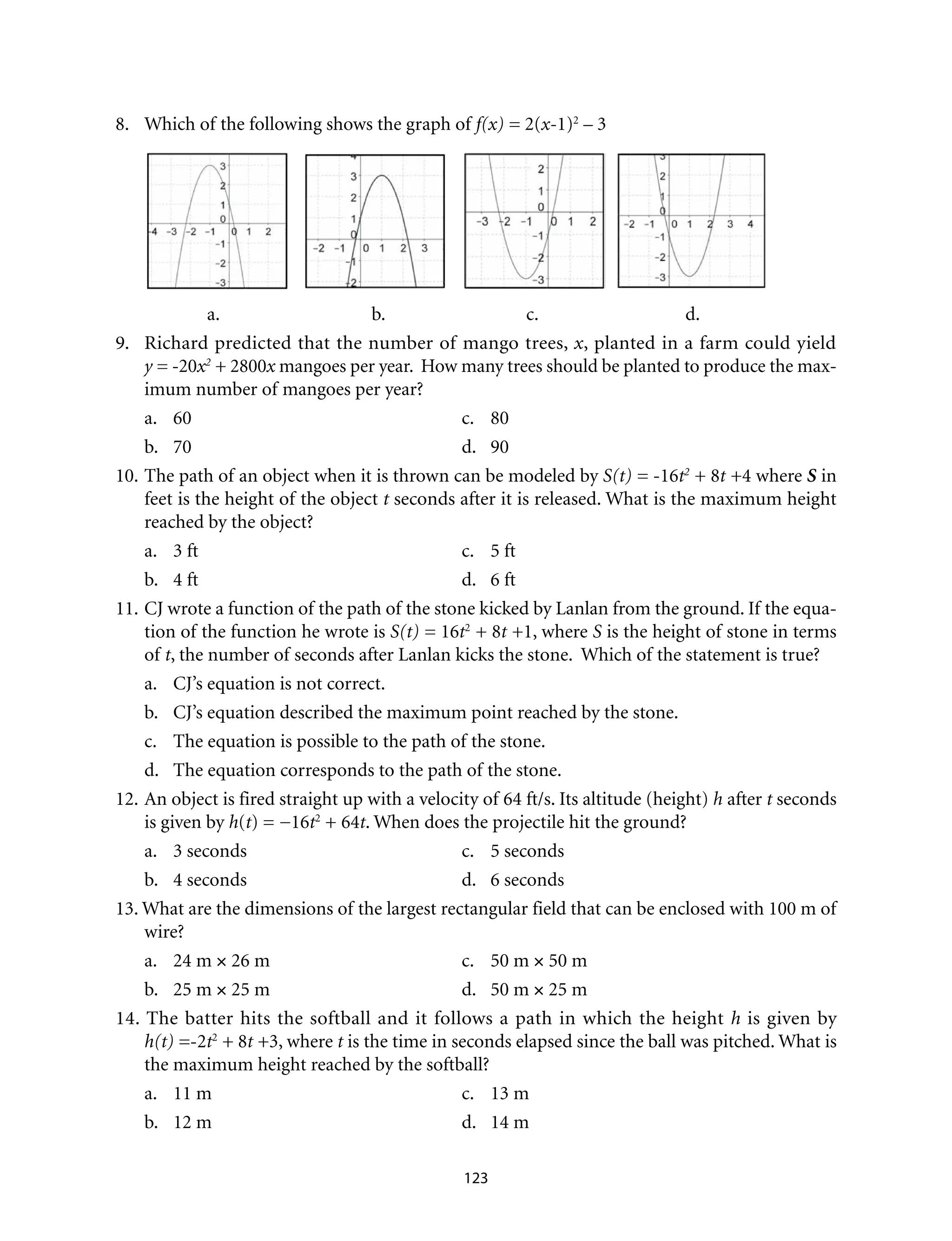 Grade 9: Mathematics Unit 2 Quadratic Functions. | PDF