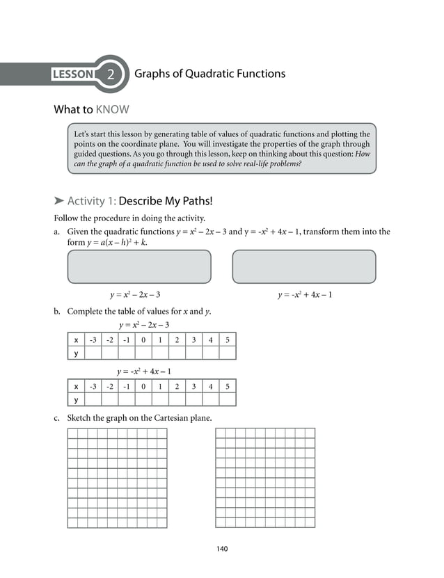 Grade 9: Mathematics Unit 2 Quadratic Functions. | PDF | Publishing ...
