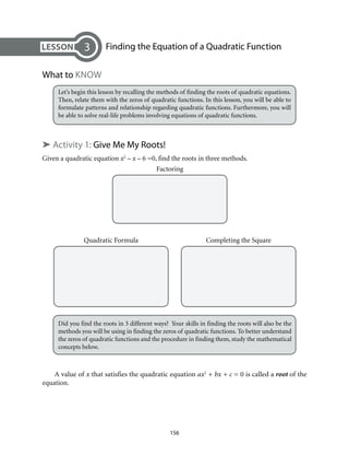 Grade 9: Mathematics Unit 2 Quadratic Functions. | PDF