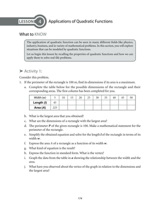 Grade 9: Mathematics Unit 2 Quadratic Functions. | PDF