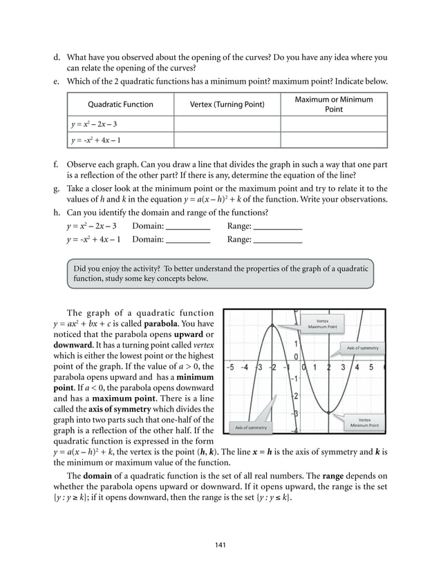 Grade 9: Mathematics Unit 2 Quadratic Functions.