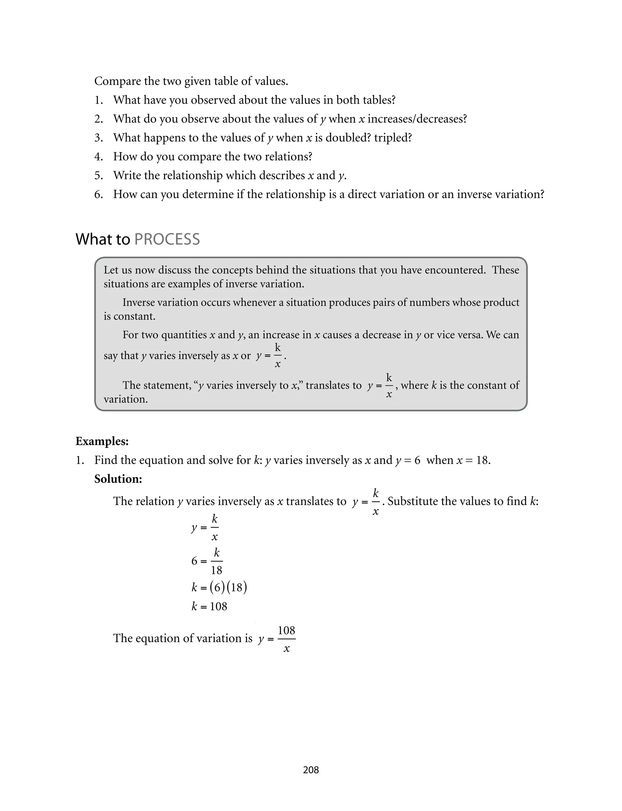 Grade 9: Mathematics Unit 3 Variation | PDF