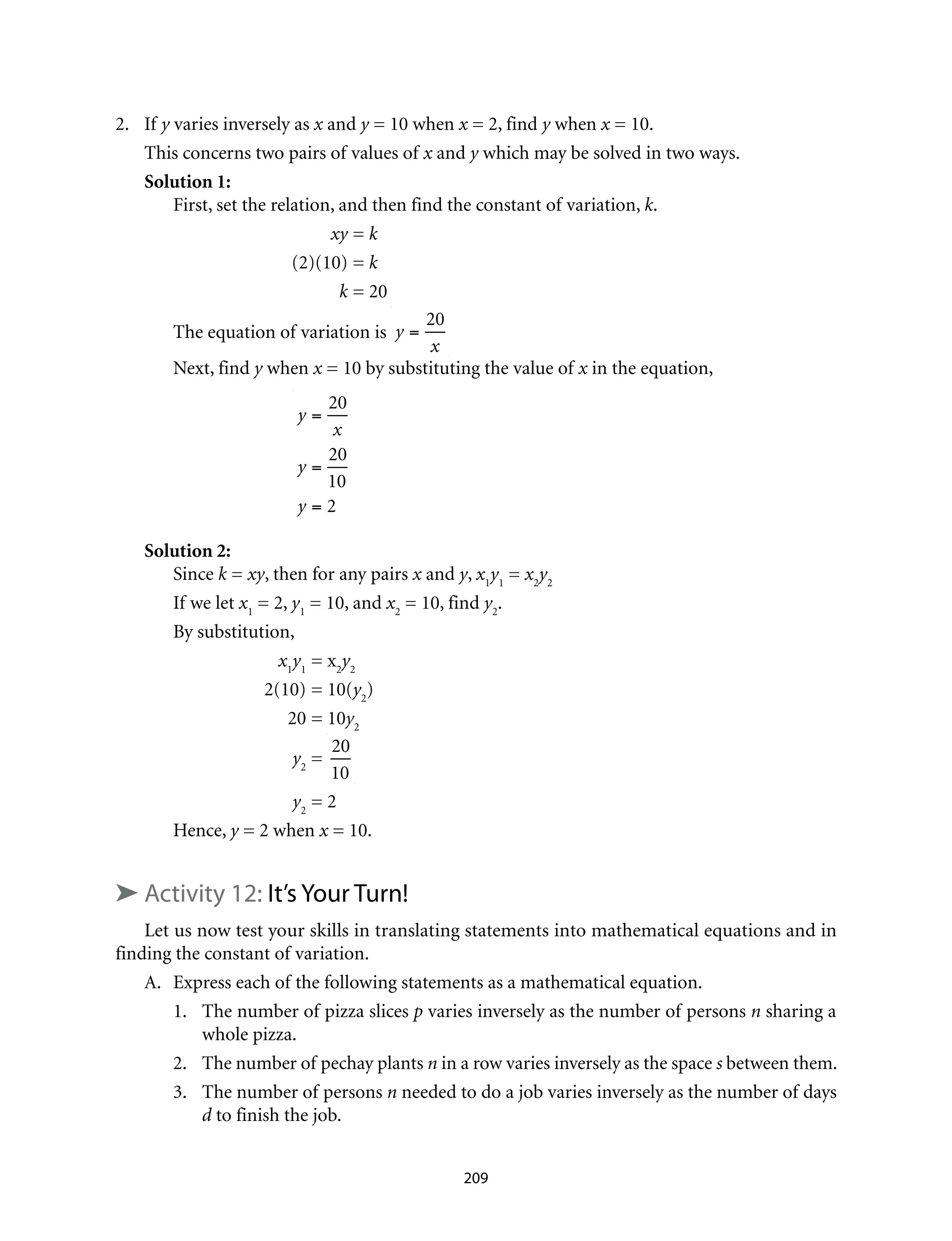 Grade 9: Mathematics Unit 3 Variation | PDF