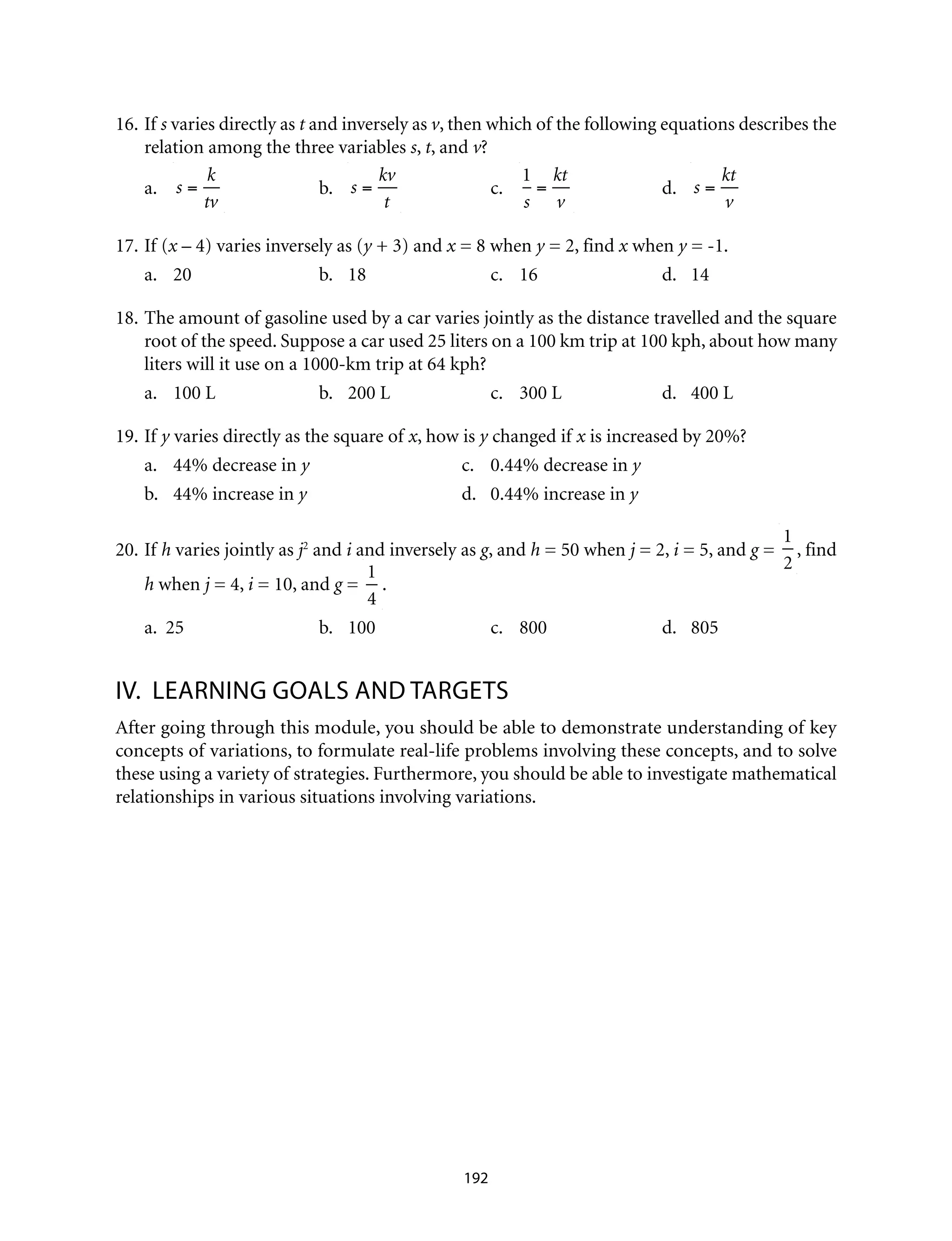 Grade 9: Mathematics Unit 3 Variation | PDF