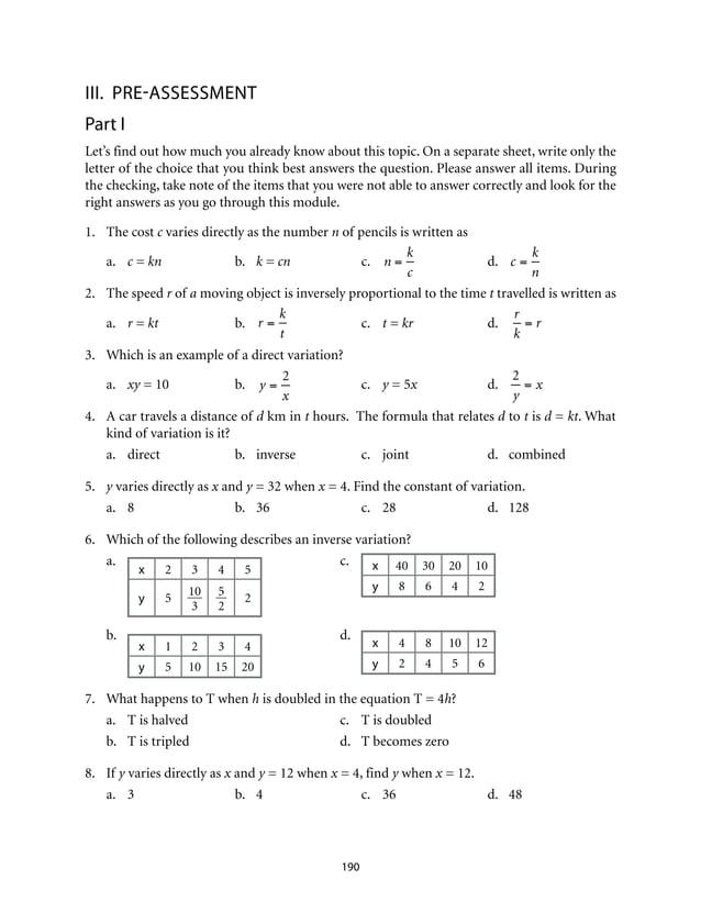 Grade 9: Mathematics Unit 3 Variation | PDF | Educational Assessment | Education