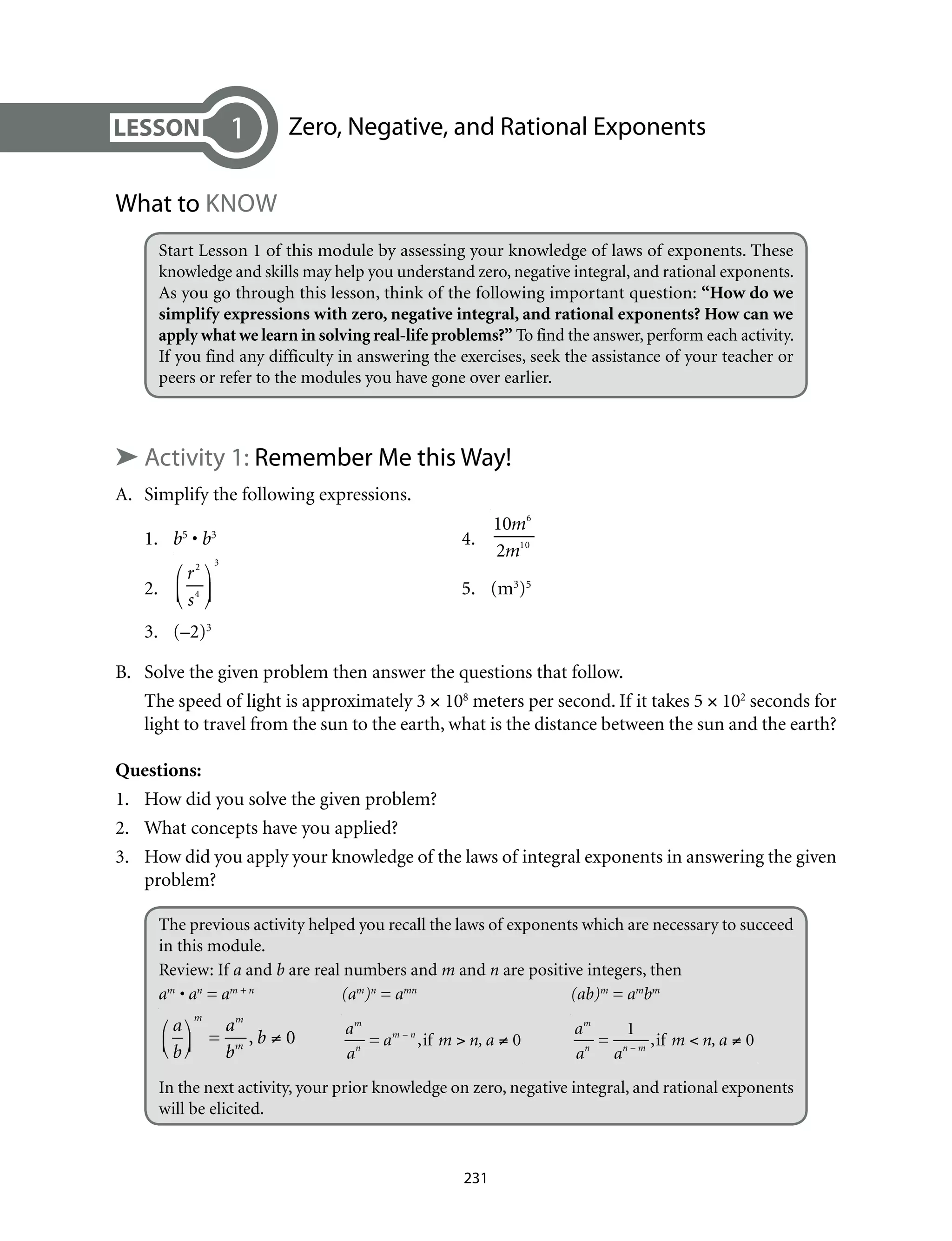 Grade 9: Mathematics Unit 4Zero Exponents, Negative Integral Exponents ...