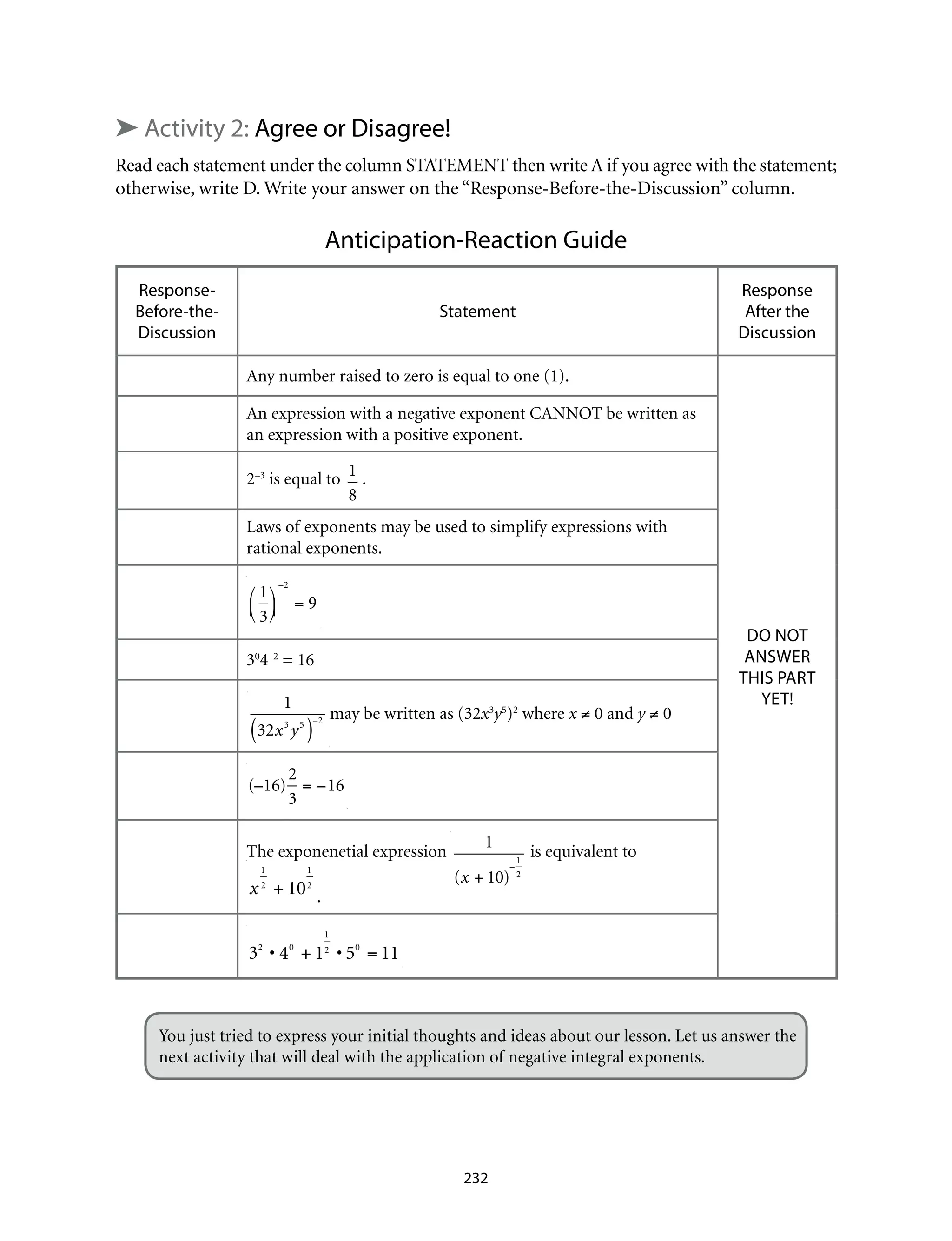 Grade 9: Mathematics Unit 4Zero Exponents, Negative Integral Exponents ...