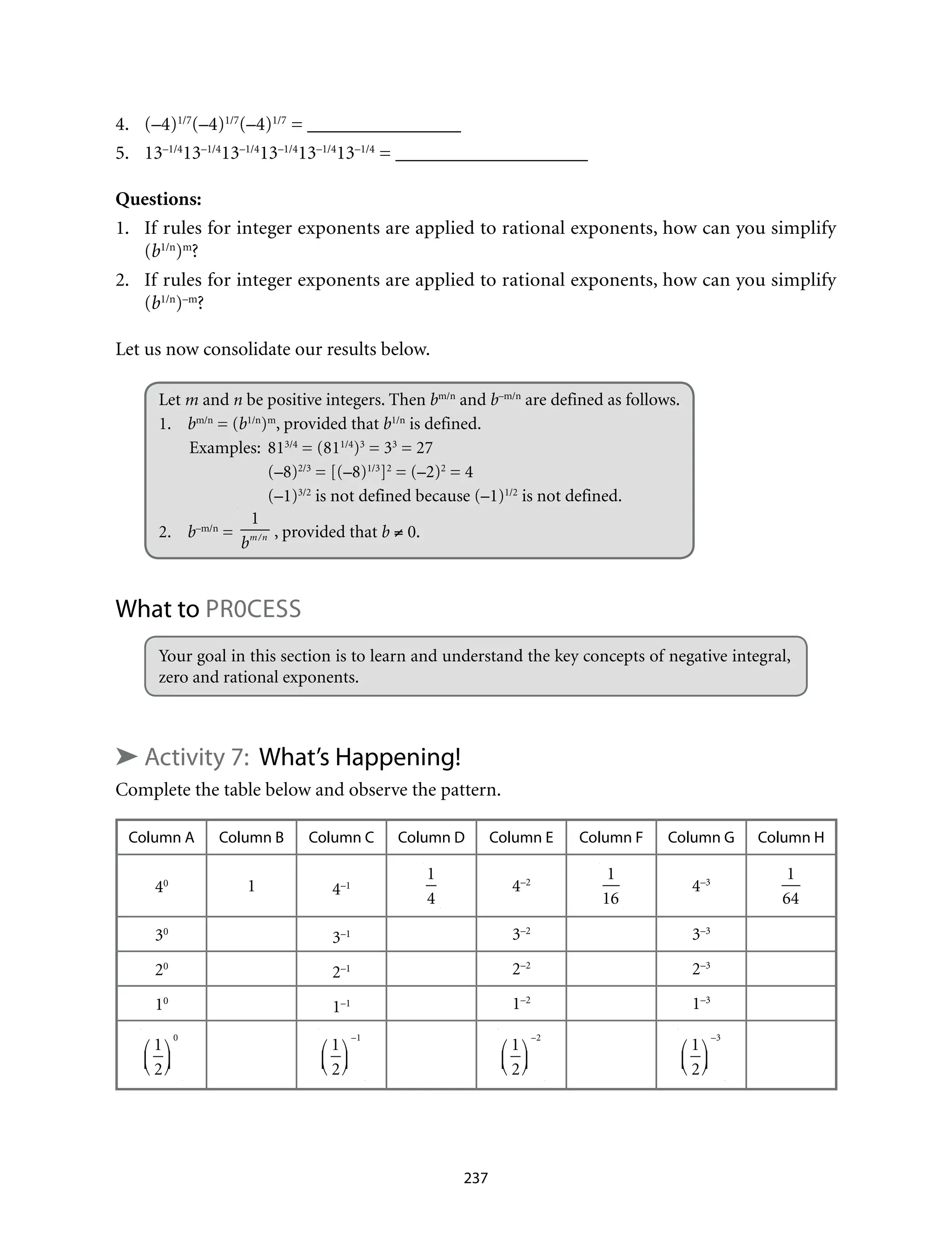 Grade 9: Mathematics Unit 4Zero Exponents, Negative Integral Exponents ...
