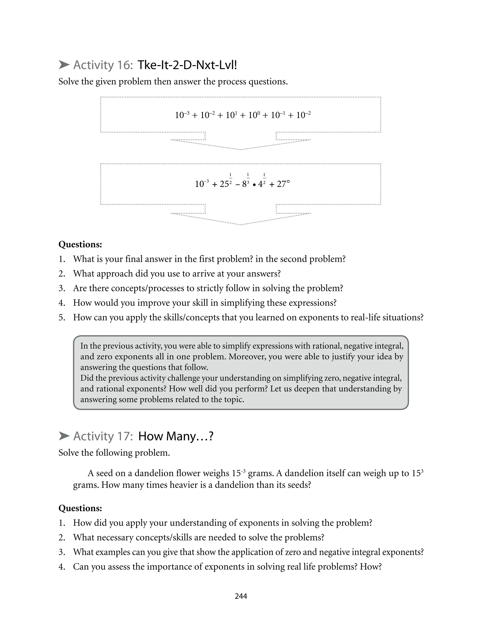 Grade 9: Mathematics Unit 4Zero Exponents, Negative Integral Exponents ...