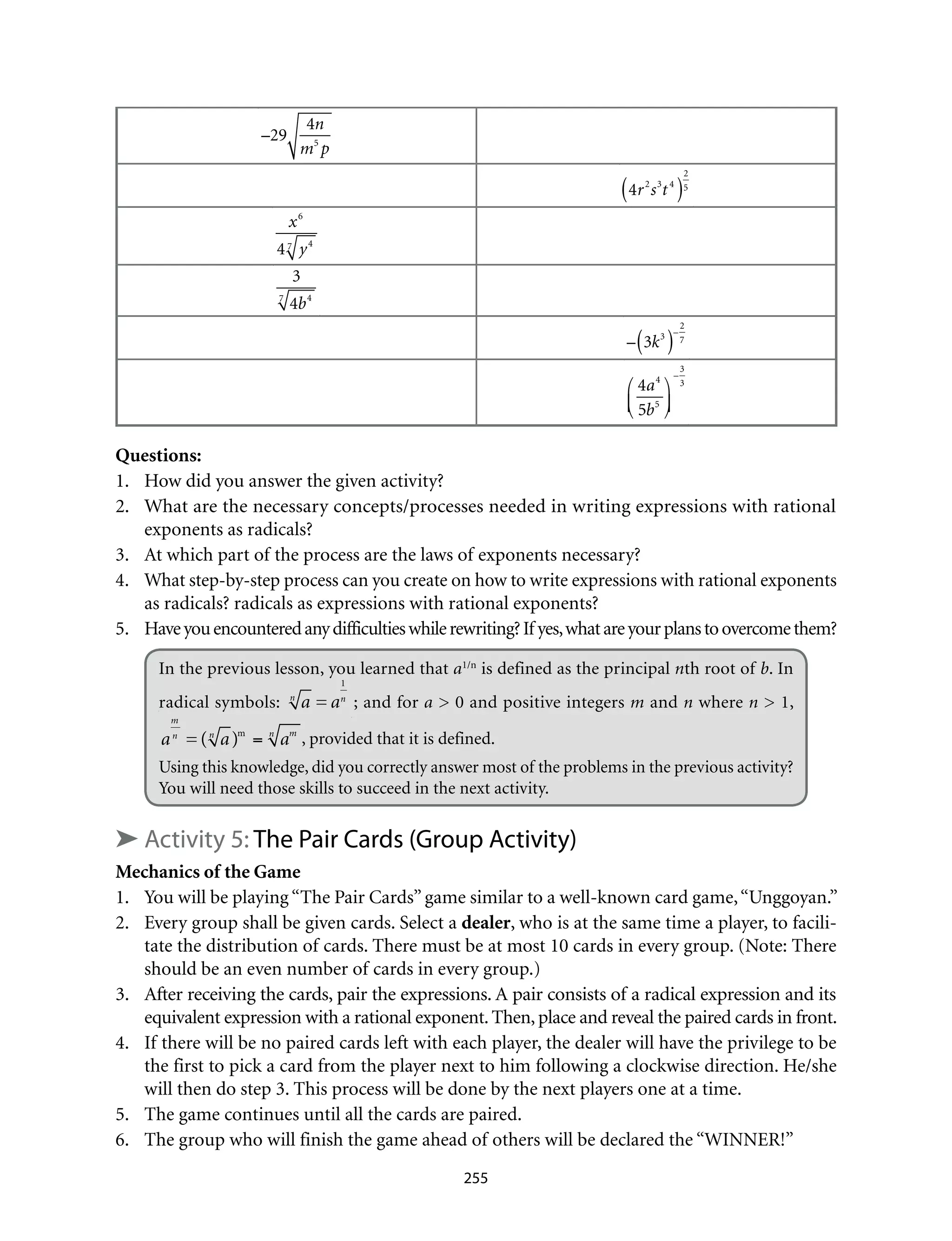 Grade 9: Mathematics Unit 4Zero Exponents, Negative Integral Exponents, Rational Exponents, and ...