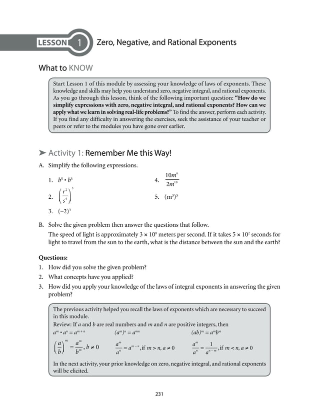 Grade 9: Mathematics Unit 4Zero Exponents, Negative Integral Exponents ...
