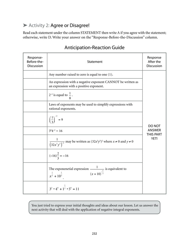 Grade 9: Mathematics Unit 4Zero Exponents, Negative Integral Exponents ...